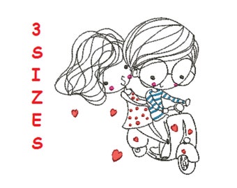 Couple in Love Machine Embroidery Design 4 Sizes | Etsy
