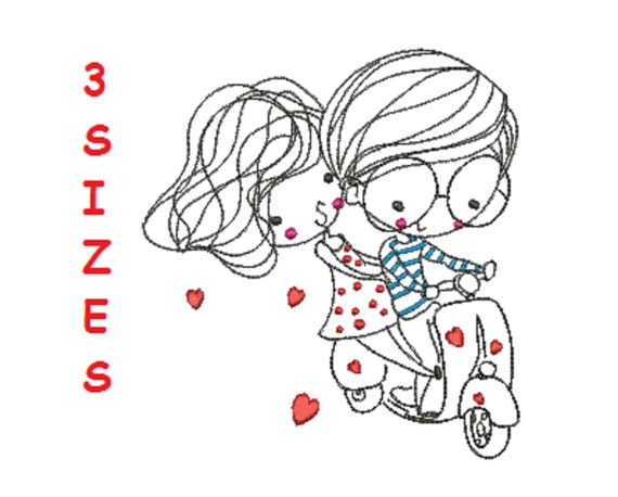Cute Couple in Love Machine Embroidery Design 3 Sizes | Etsy