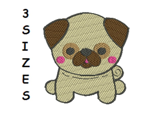 Dog Pug Machine Embroidery Design-3 Sizes | Etsy