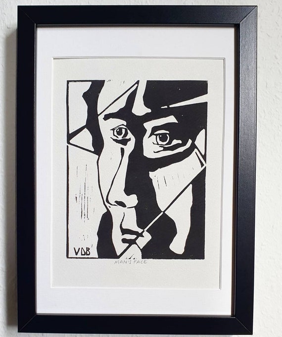 Man's Face Linocut - Etsy