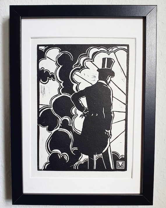 Man With a Top Hat Linocut - Etsy