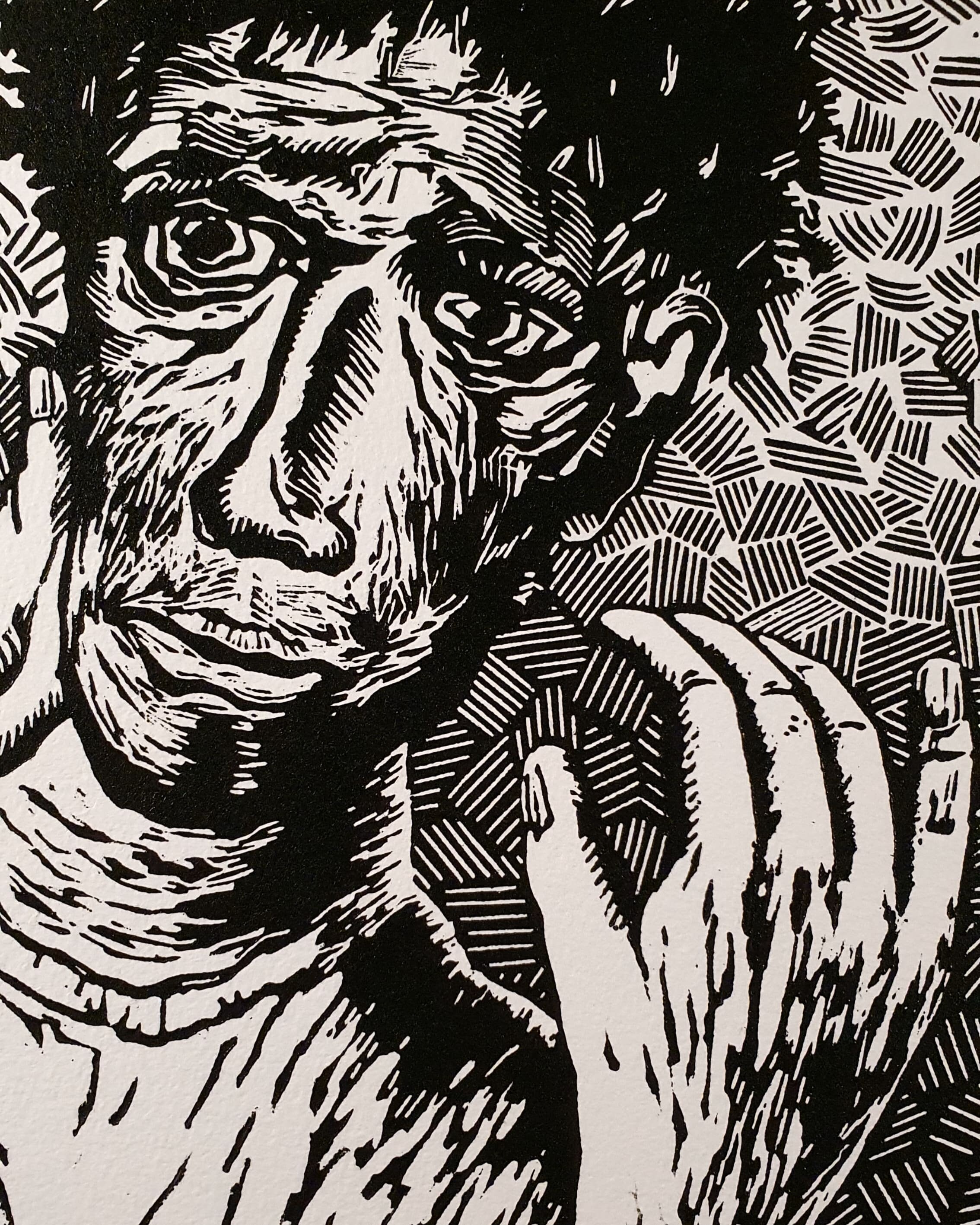 Portrait of a Man With Hand - Linocut - Etsy