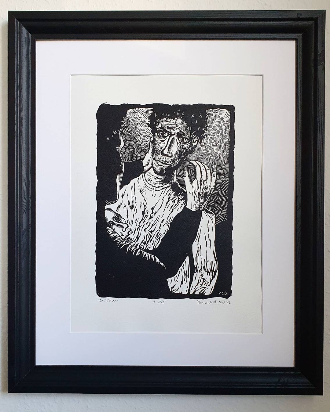 Portrait of a Man With Hand - Linocut - Etsy