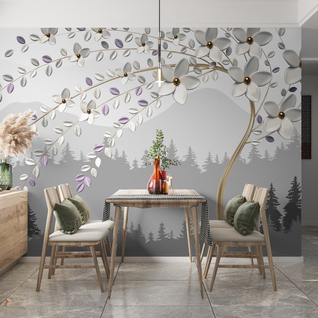 Custom Wallpaper 3D Embossed Flowers Tree Wallpaper Wall Mural Creative ...