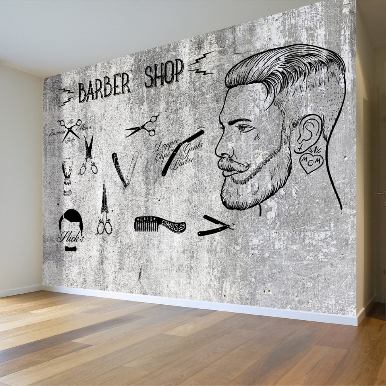 Custom Design Barbershop Wallpaper | Etsy