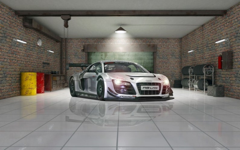 Car in Garage 3D Effect Wallpaper | Etsy
