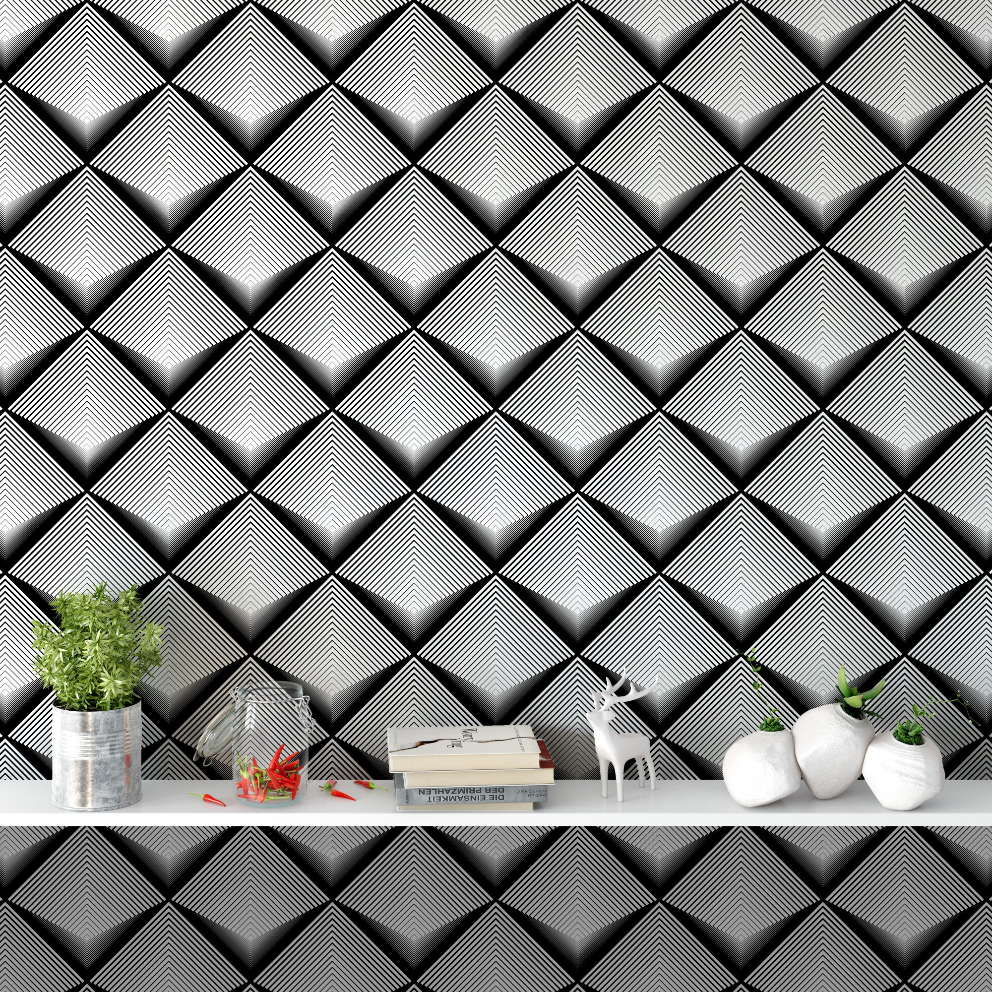 Geometric Lines Roll Wallpaper Wall Decor Wallpaper - Etsy