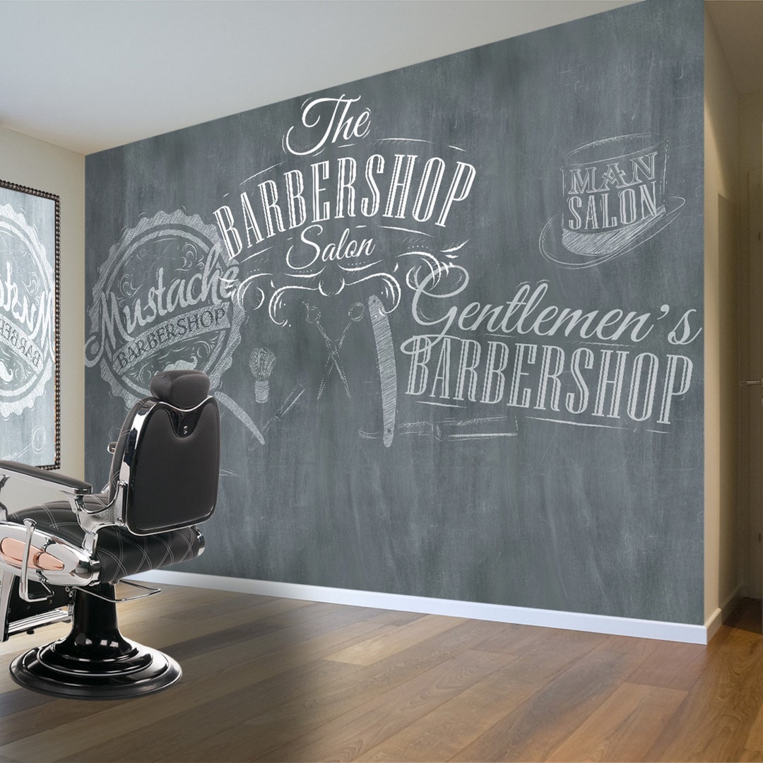 Barbershop Hairdresser Wallpaper Grey Background Wall Mural - Etsy