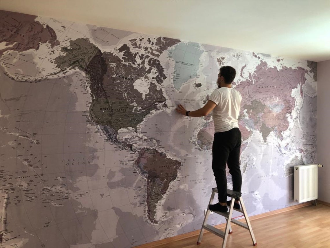 World Map Wall Mural Soft - Etsy