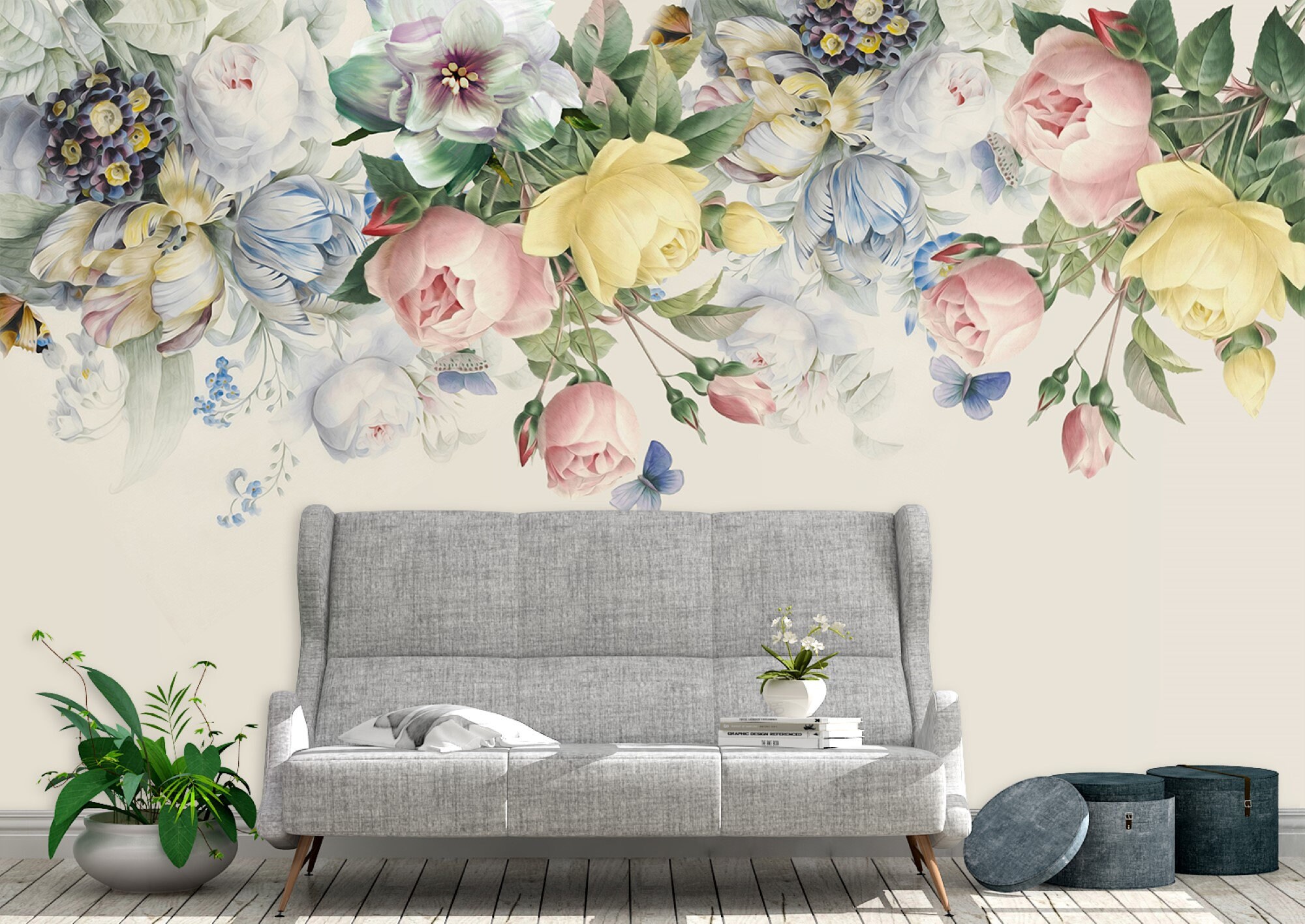 Floral Wallpaper Wall Mural - Etsy