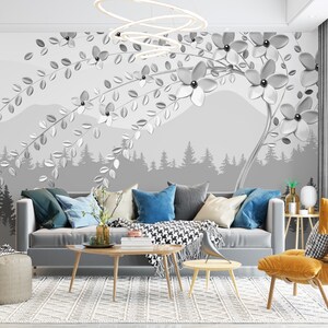 Custom Wallpaper 3D Embossed Flowers Tree Wallpaper Wall Mural Creative ...