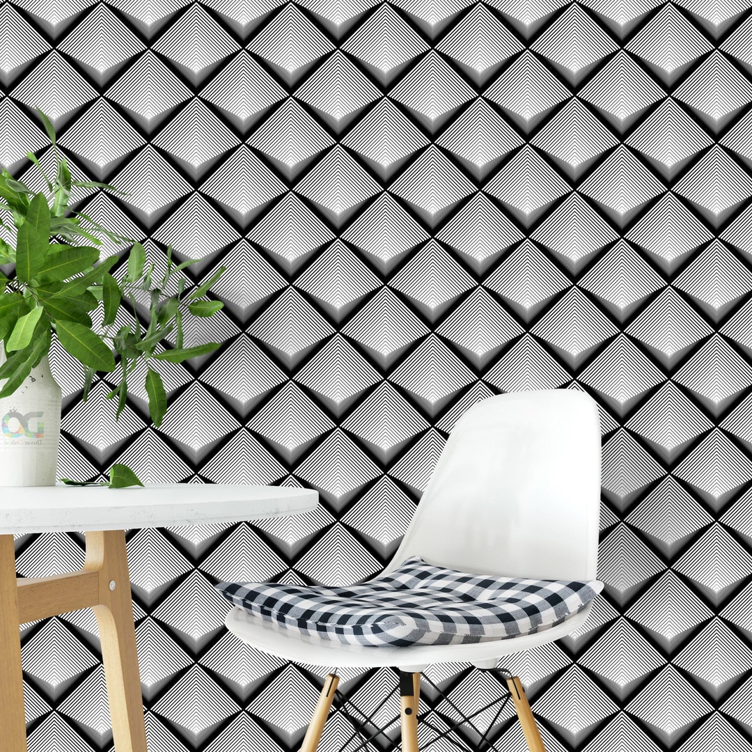 Geometric Lines Roll Wallpaper Wall Decor Wallpaper - Etsy