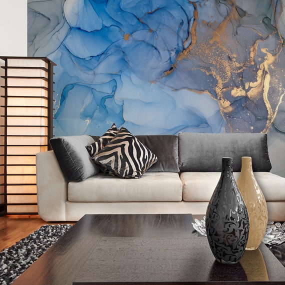 Blue Marble Design Wallpaper Wall Mural | Etsy