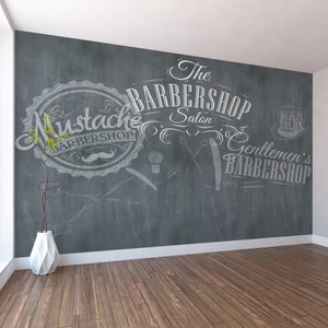 Barbershop Hairdresser Wallpaper Grey Background Wall Mural - Etsy