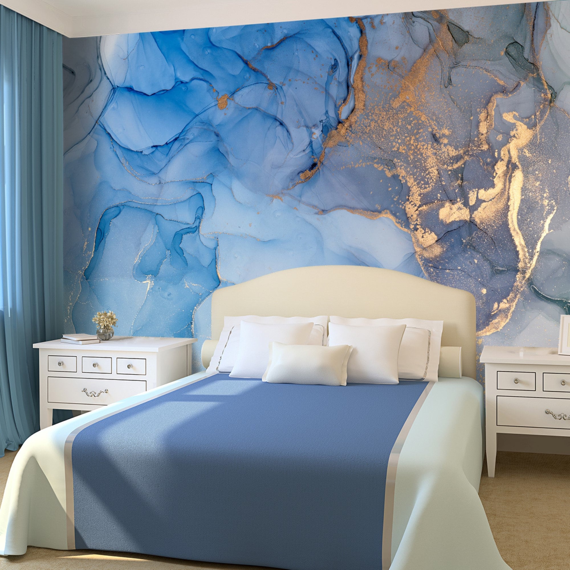 Blue Marble Design Wallpaper Wall Mural - Etsy