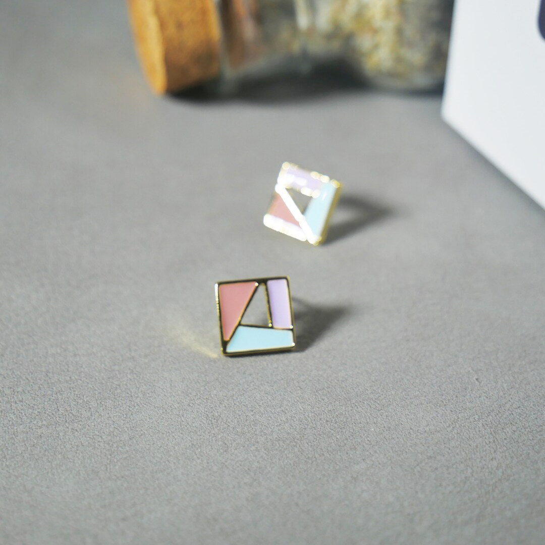 Asian Trending Earring, Polygon Square Stud, Gold Colorful Earring ...