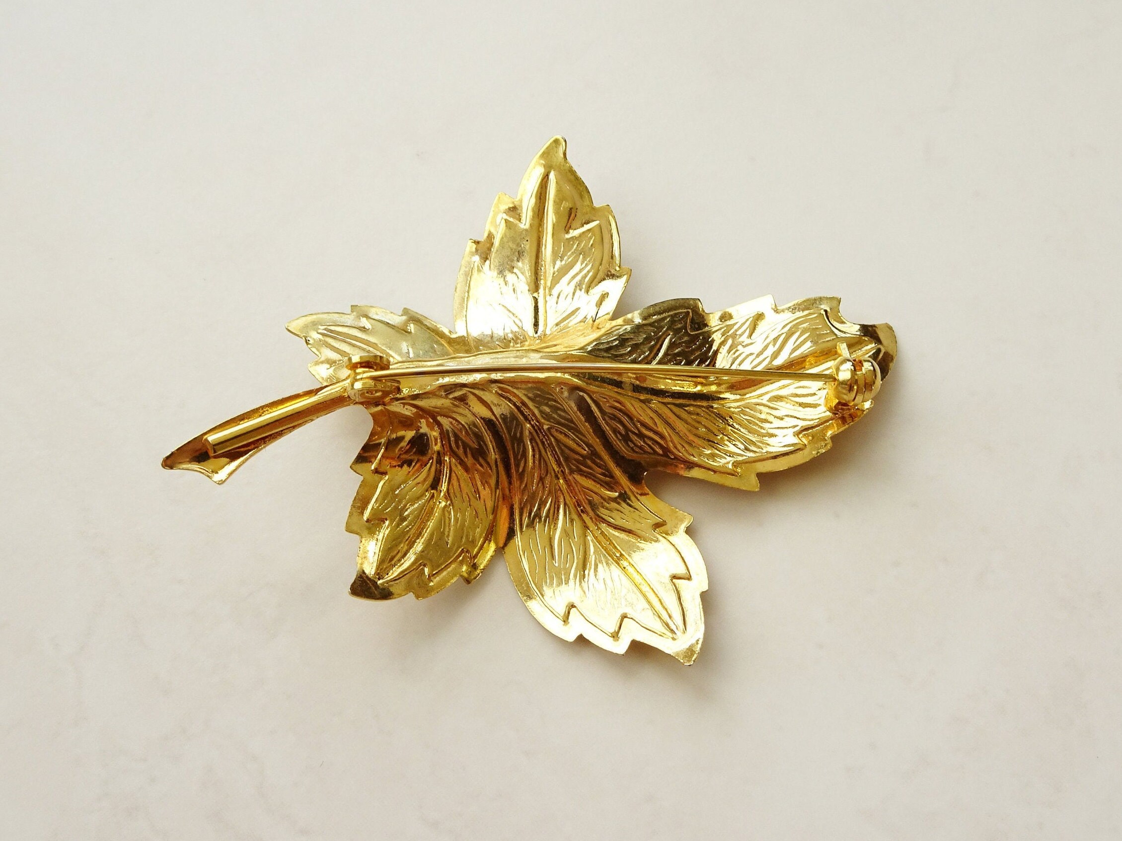 Vintage Gold Leaf Brooch Gold Tone Enamel Brooch Vintage | Etsy