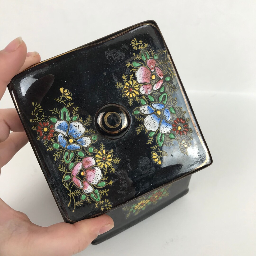Japanese Redware Hand Painted Moriage Brown Glaze Dresser Trinket Box ...