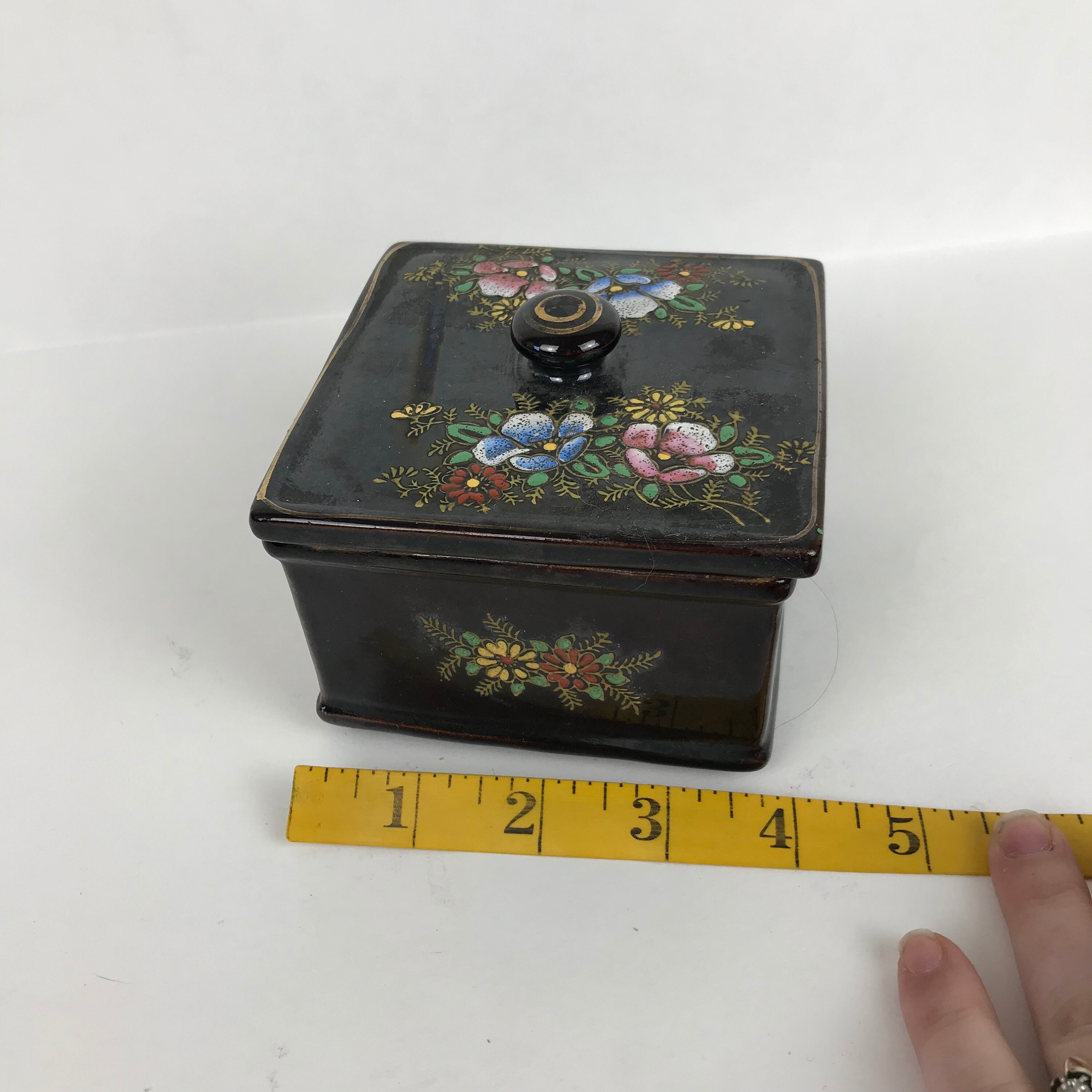 Japanese Redware Hand Painted Moriage Brown Glaze Dresser Trinket Box ...