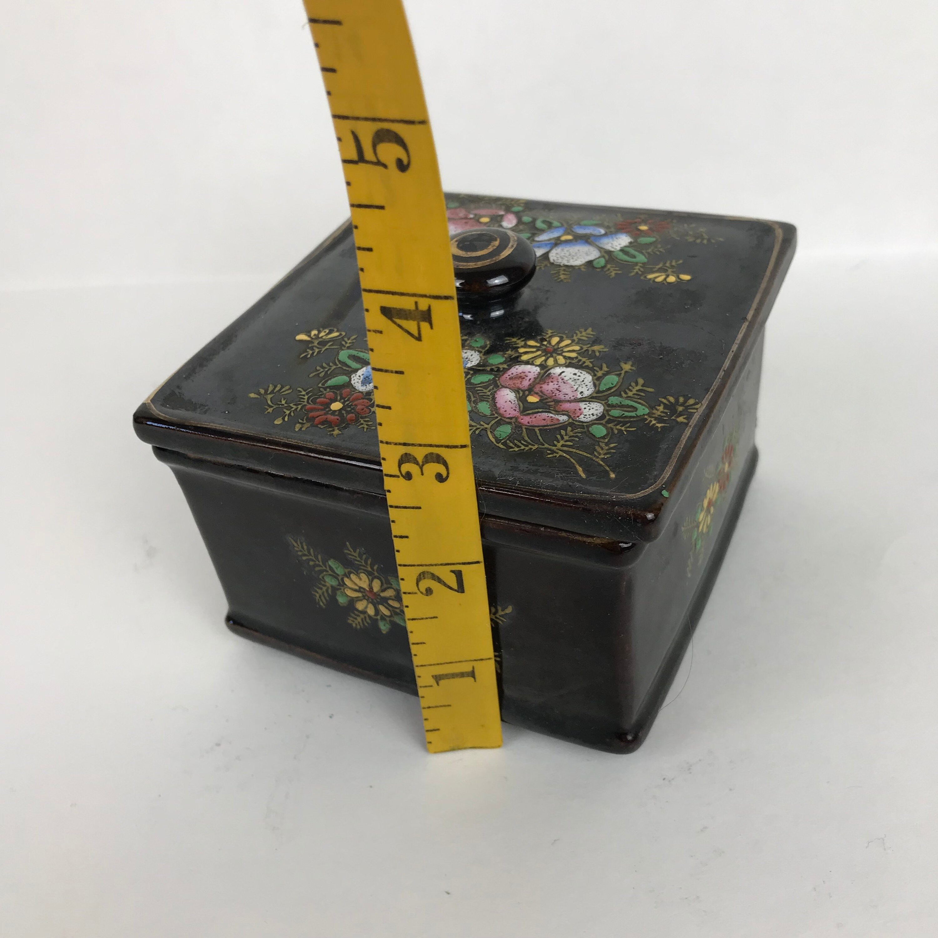Japanese Redware Hand Painted Moriage Brown Glaze Dresser Trinket Box ...