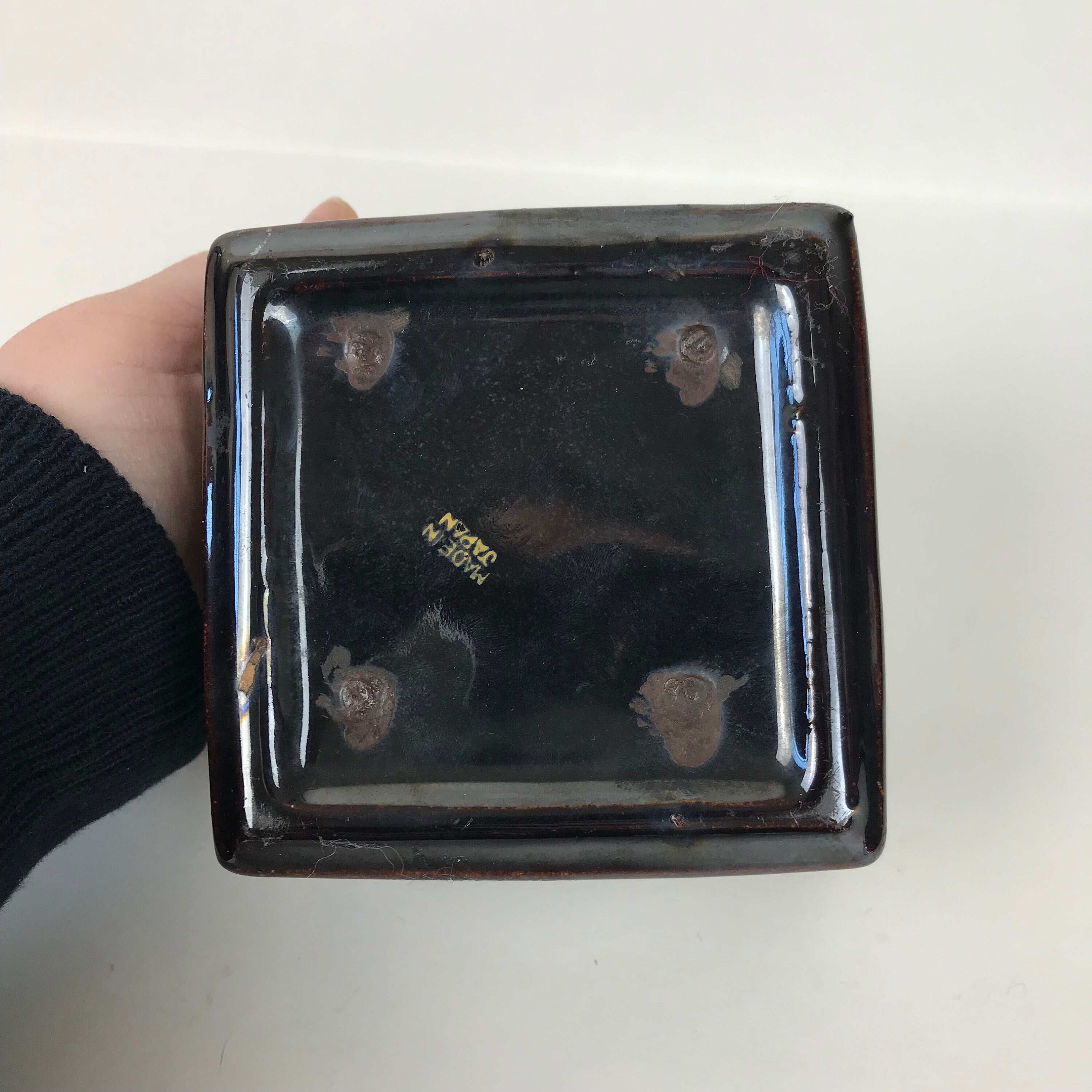 Japanese Redware Hand Painted Moriage Brown Glaze Dresser Trinket Box ...