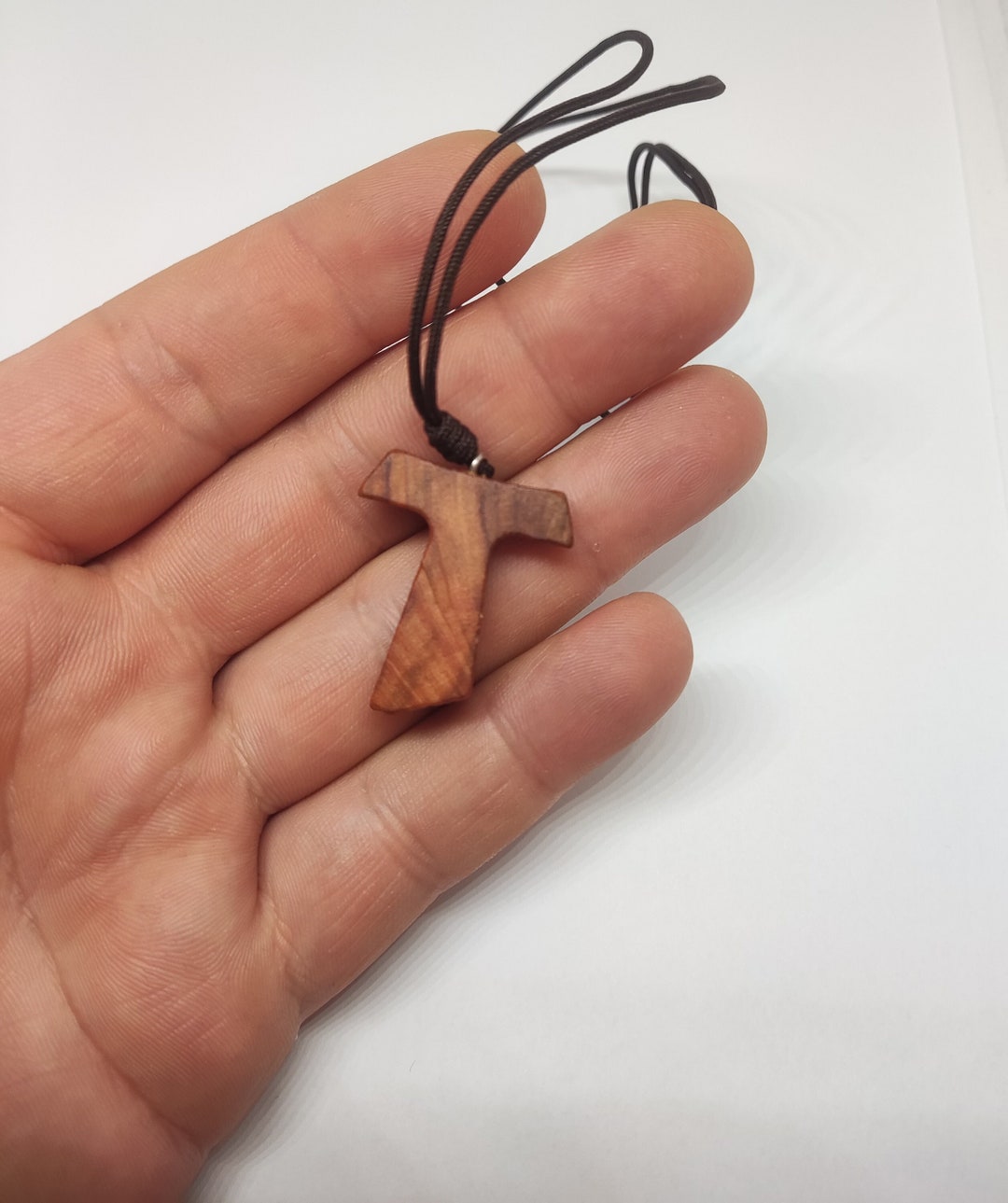 Tau Crucifix St. Francis Olive Wood Cross With Necklace Cord Rope 1.1 ...