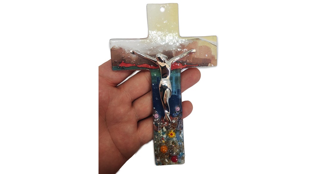 Murano Glass Wall Cross - Multicolor Modern Catholic Crucifix From ...