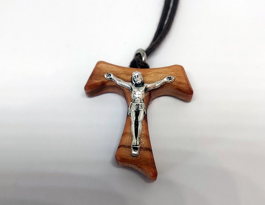 Tau Crucifix St. Francis Olive Wood Cross With Necklace Cord Rope 1 Inc ...