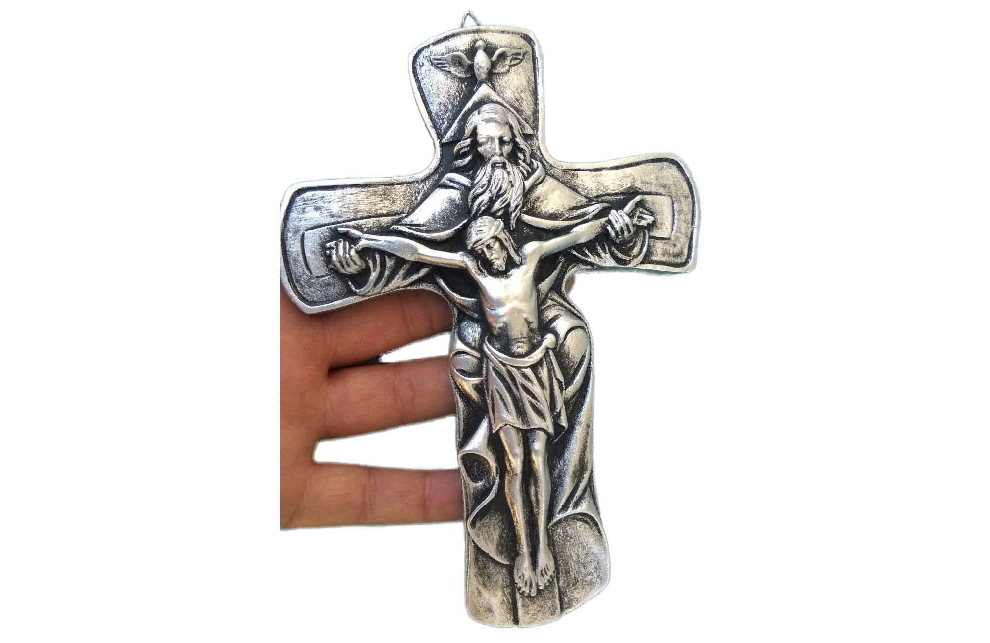 Holy Trinity Wall Cross - Silver Gold Resin Crucifix Catholic Decor (7. ...