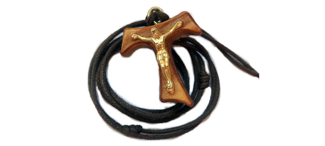 Tau Crucifix St. Francis Olive Wood Cross With Necklace Cord - Etsy