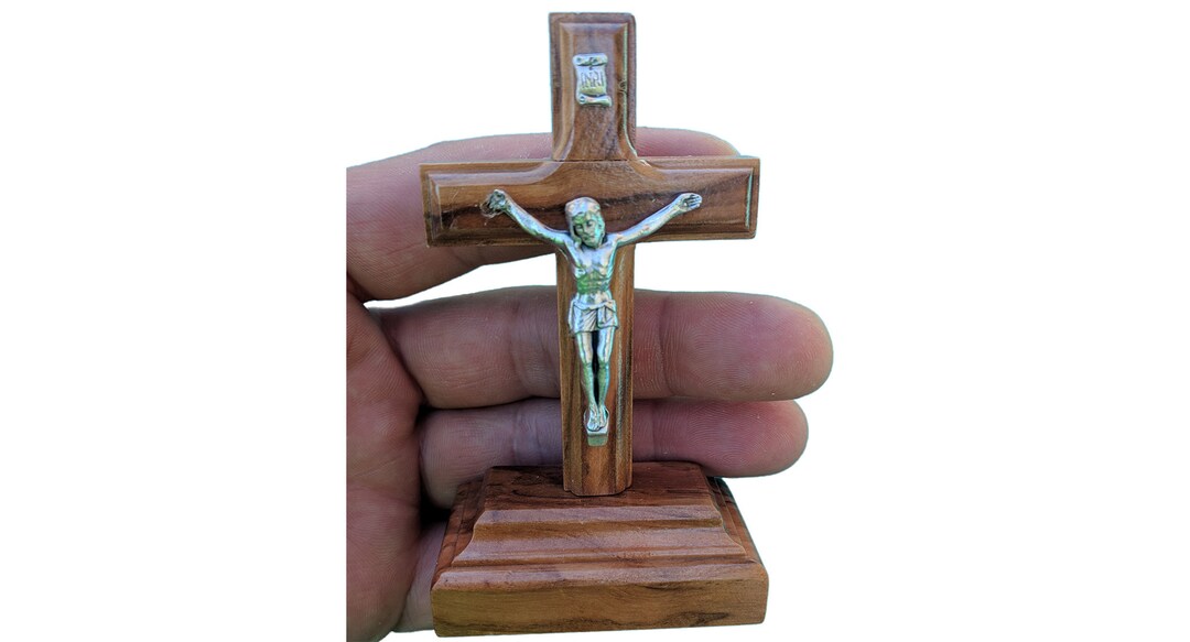 Standing Cross Crucifix OLIVE Wood Table Desk Crucifix 4.7 and 3.9 ...