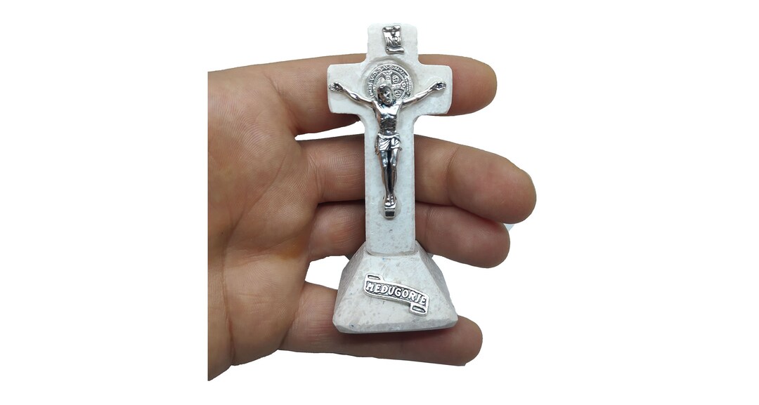 Standing St Saint Benedict Cross Table Desk Crucifix Handmade of Stone ...
