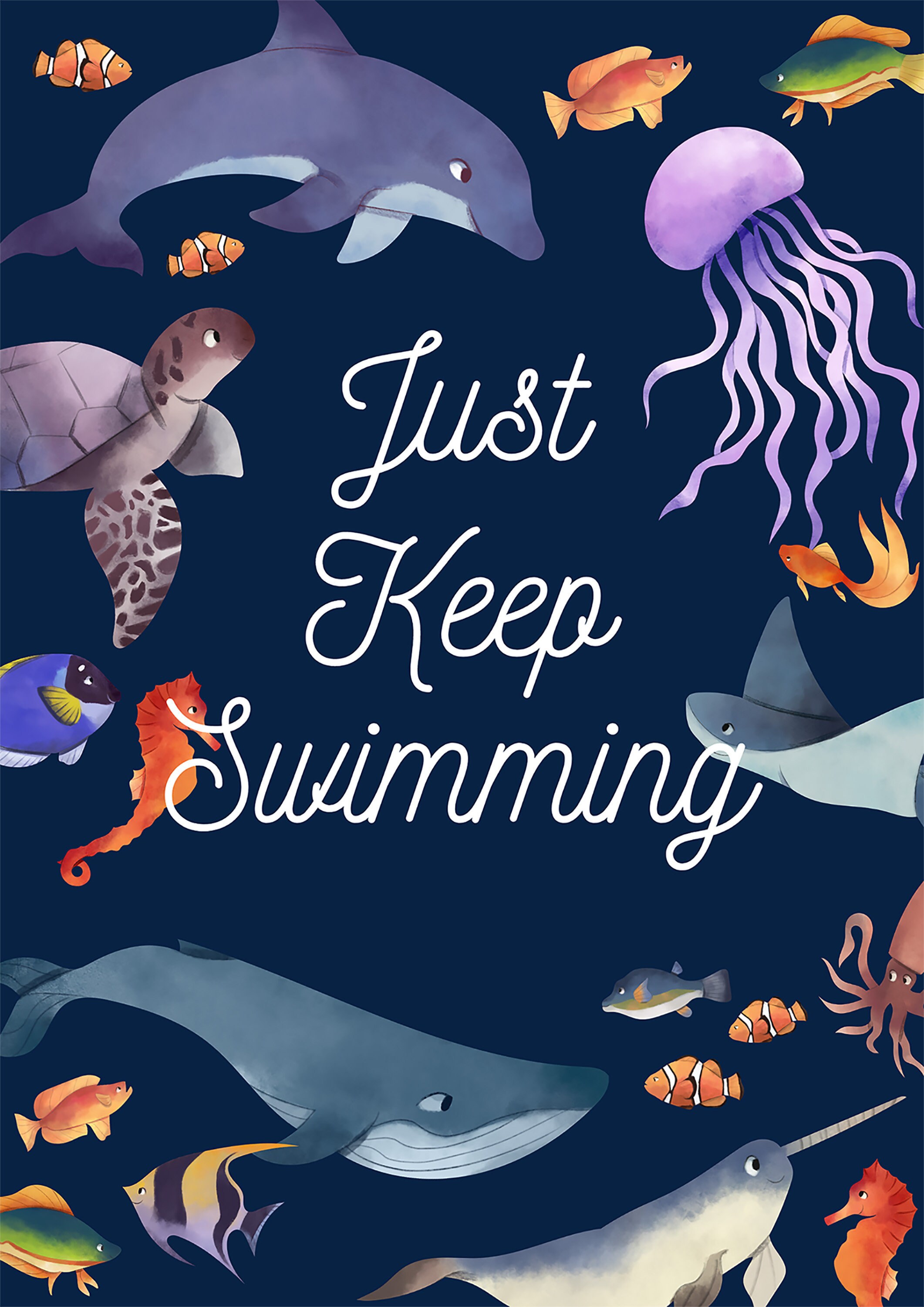 Just Keep Swimming Motivational Quote DIGITAL DOWNLOAD Files | Etsy