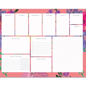 Weekly Planner, Floral Watercolour Weekly Notepad, to Do, Habit Tracker ...