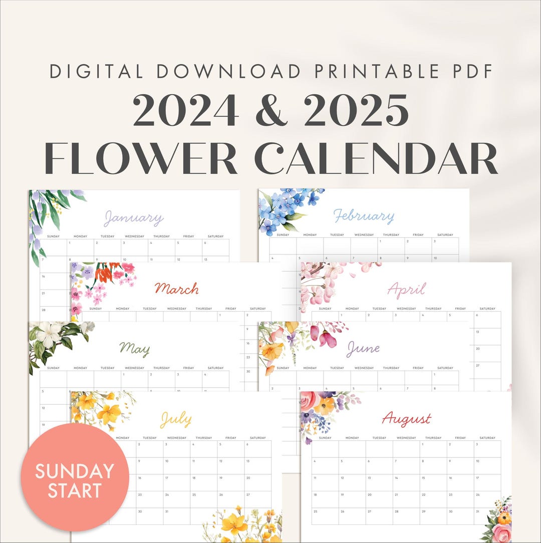 Printable 2024 and 2025 Monthly Calendar Planner Bundle, Sunday Start ...
