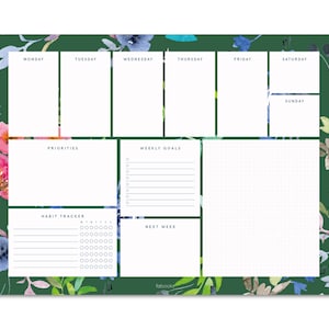 Weekly Planner, Floral Watercolour Weekly Notepad, to Do, Habit Tracker ...