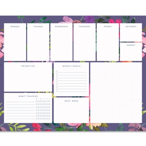 Weekly Planner, Floral Watercolour Weekly Notepad, to Do, Habit Tracker ...