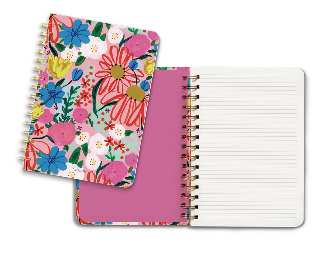 Pink Floral Notebook Lined Hardcover Notebook, Spiral, Hand Drawn Cover ...