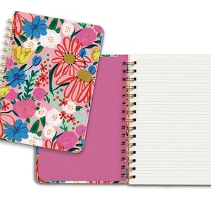 Pink Floral Notebook Lined Hardcover Notebook, Spiral, Hand Drawn Cover ...