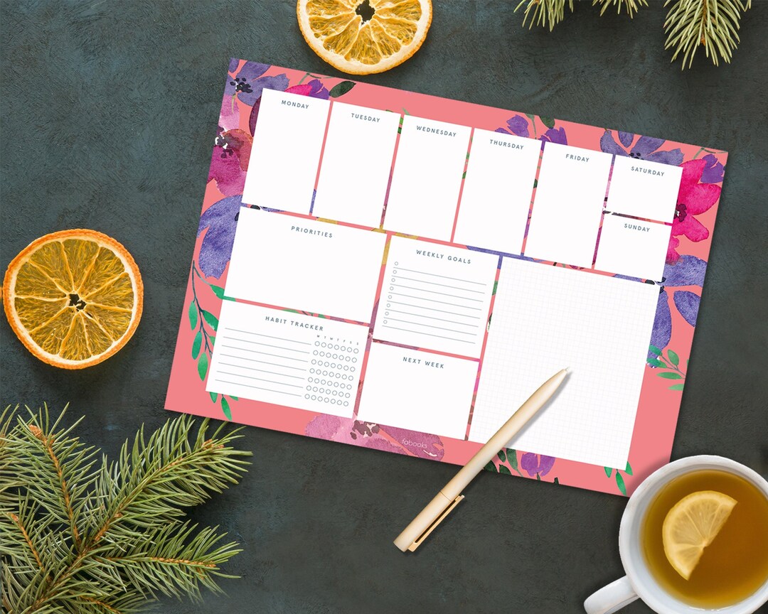 Weekly Planner, Floral Watercolour Weekly Notepad, to Do, Habit Tracker ...