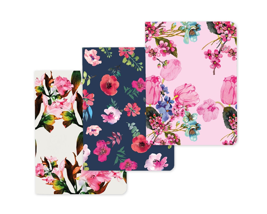 Set of 3 Notebooks - Pink Flowers - A5 Size - Etsy