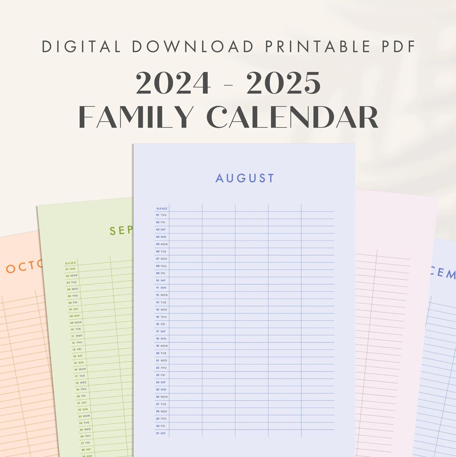 Printable Mid-year Monthly Family Planner Calendar, August 2024 – July ...