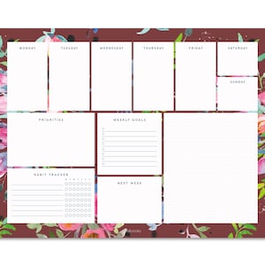 Weekly Planner, Floral Watercolour Weekly Notepad, to Do, Habit Tracker ...