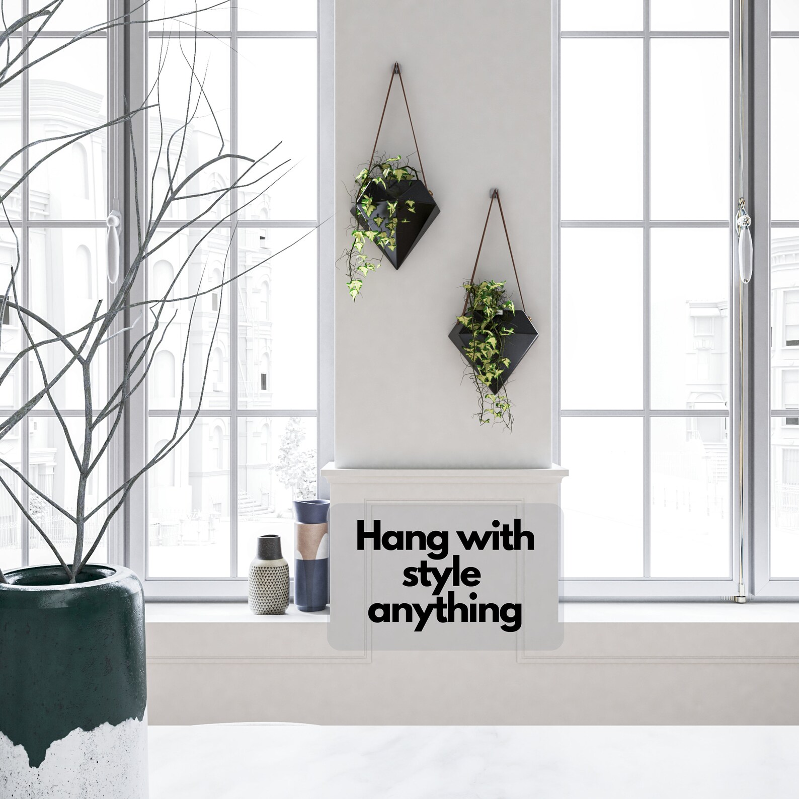 Priene HOME | Geometric Ceramic Hanging Planter | Set of 2 (black ...