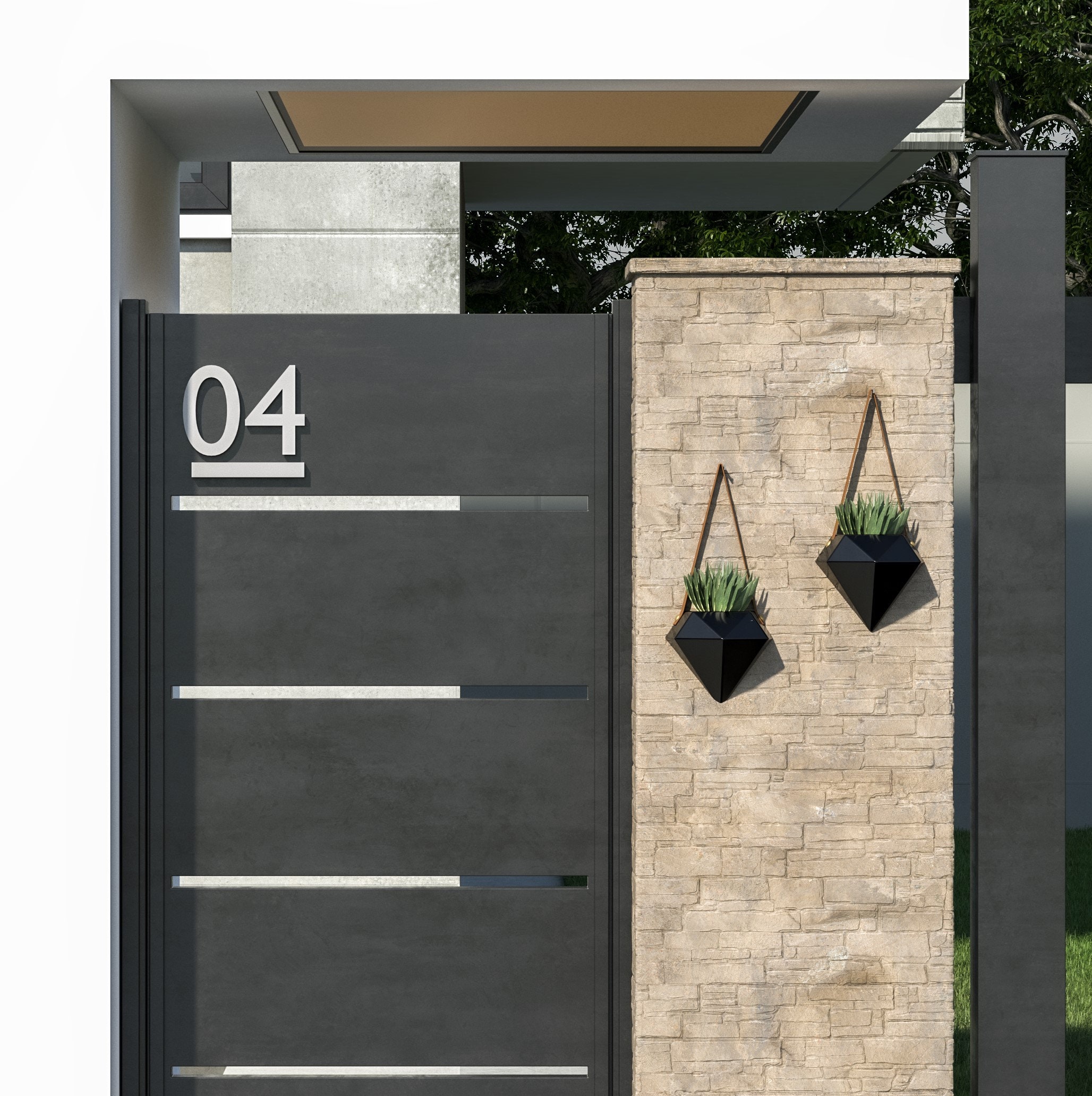 Priene HOME | Geometric Ceramic Hanging Planter | Set of 2 (black ...