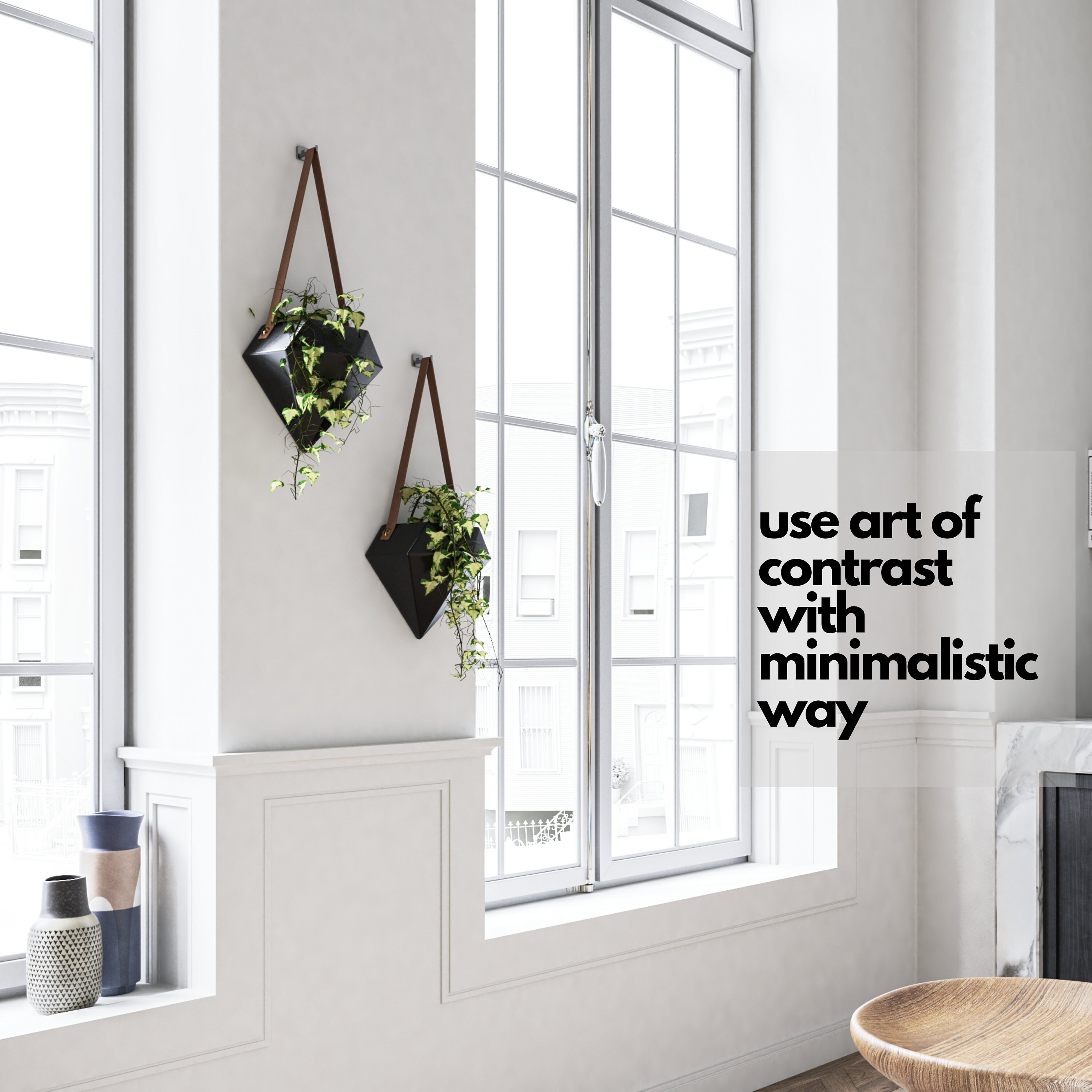 Priene HOME | Geometric Ceramic Hanging Planter | Set of 2 (black ...