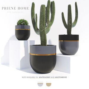 Black & Gray Plant Pots With Drainage Holes Large Planter for Indoor ...