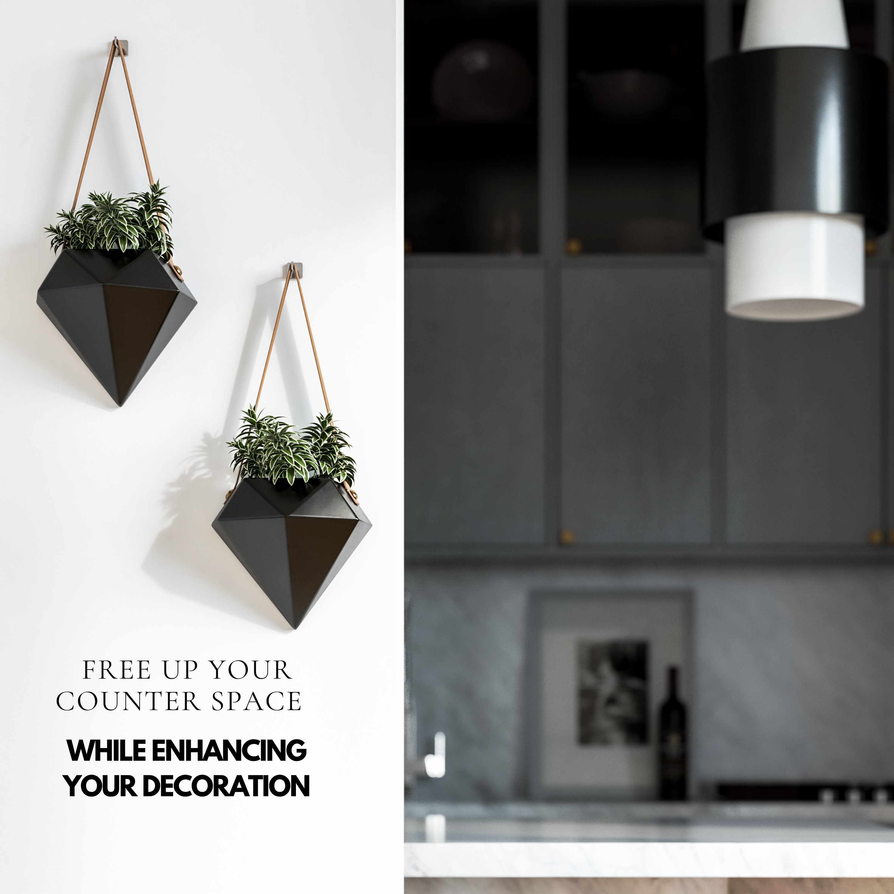 Priene HOME | Geometric Ceramic Hanging Planter | Set of 2 (black ...