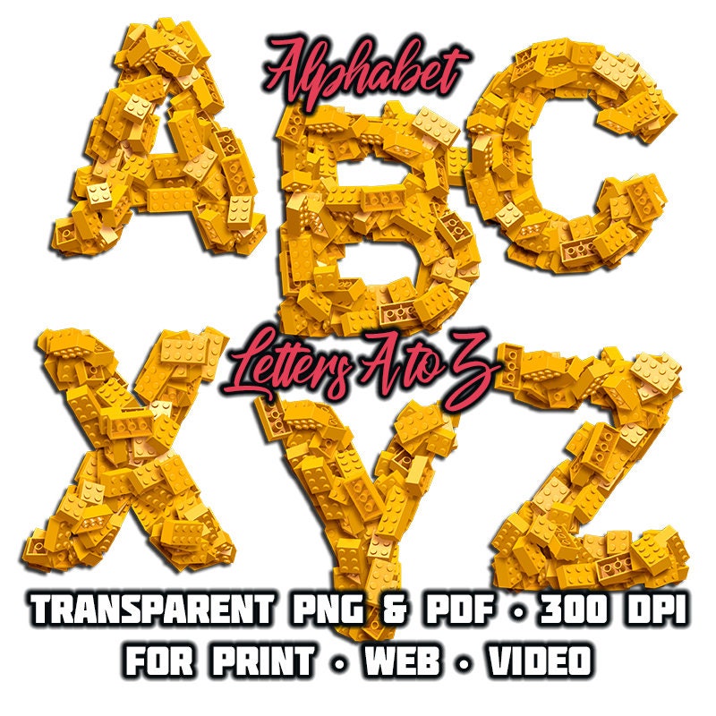 Yellow Brick Letters Block Alphabet Transparent PNG and PDF Files ...