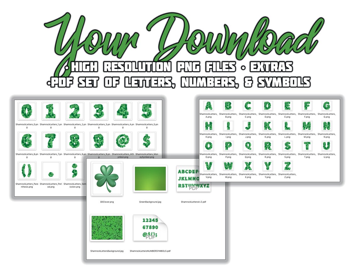 St Patrick's Day Letters Shamrock Letters Lucky Letters PNG Alphabet ...